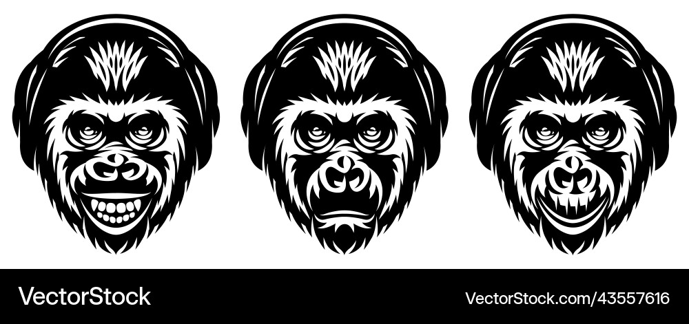 Monkey head template set with headphones Vector Image