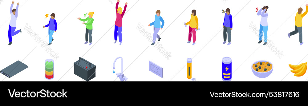 Recharge human icons set people demonstrating Vector Image
