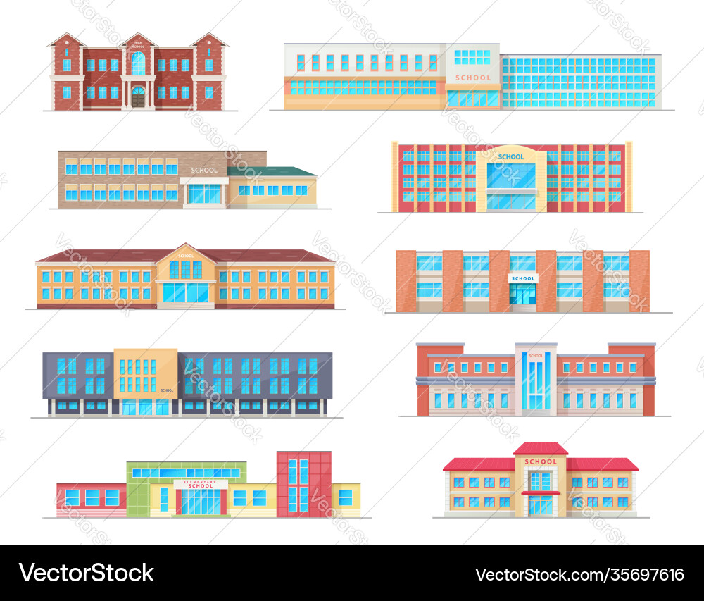School building icons education architecture Vector Image