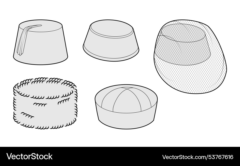 Set of pillbox shape hats - sailor doughboy fez Vector Image