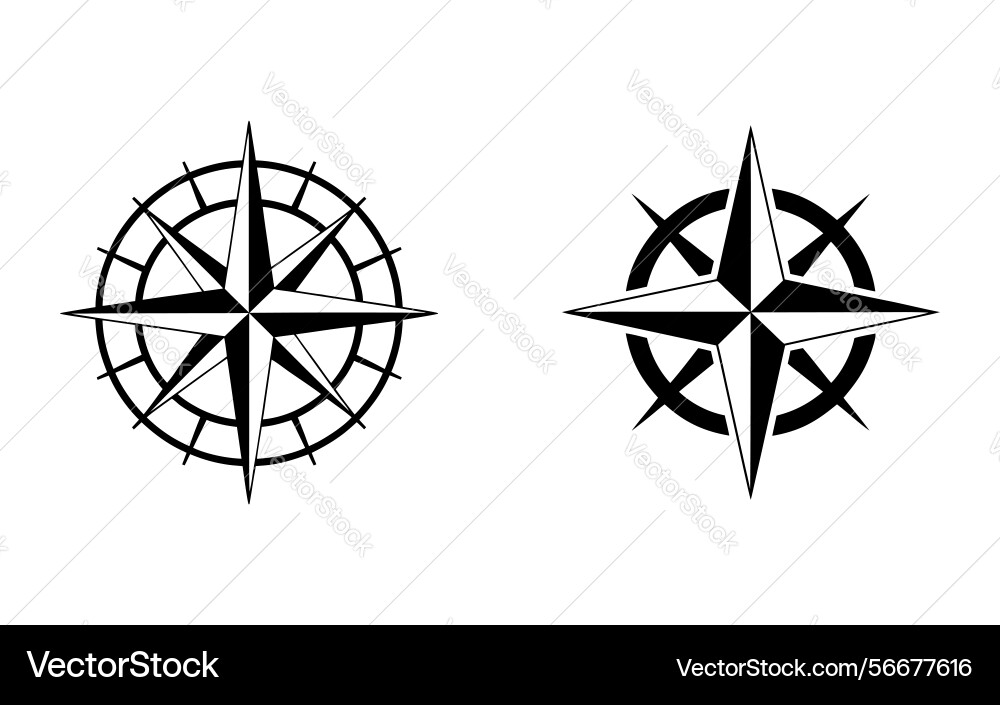 Two black compass rose designs navigation travel Vector Image