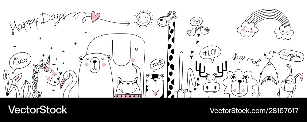 Adorable Cartoon Animal Sketches Royalty Free Vector Image