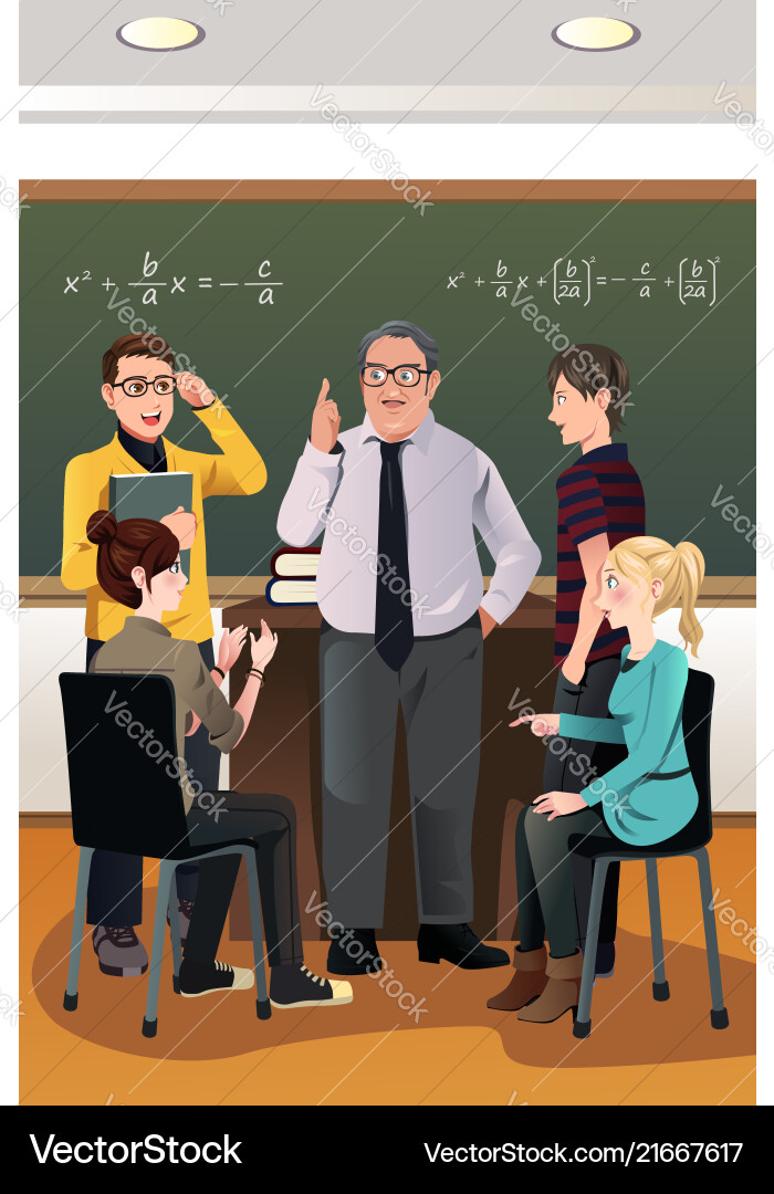 College Students Discussing in Classroom Vector Image