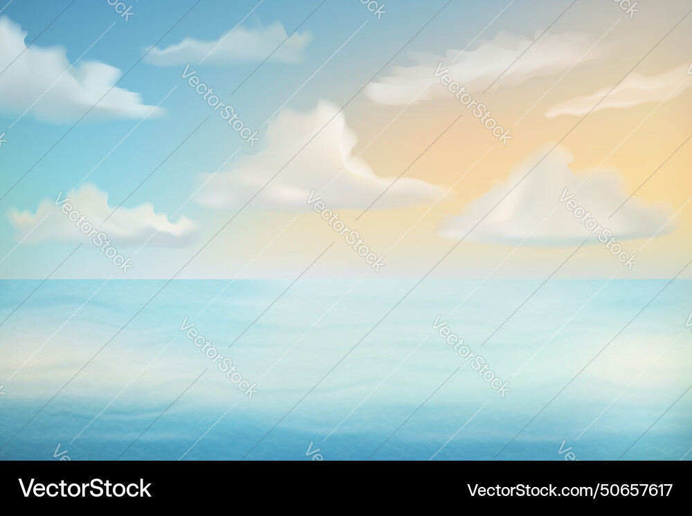 Seascape with sand beach sea waves sky and clouds Vector Image
