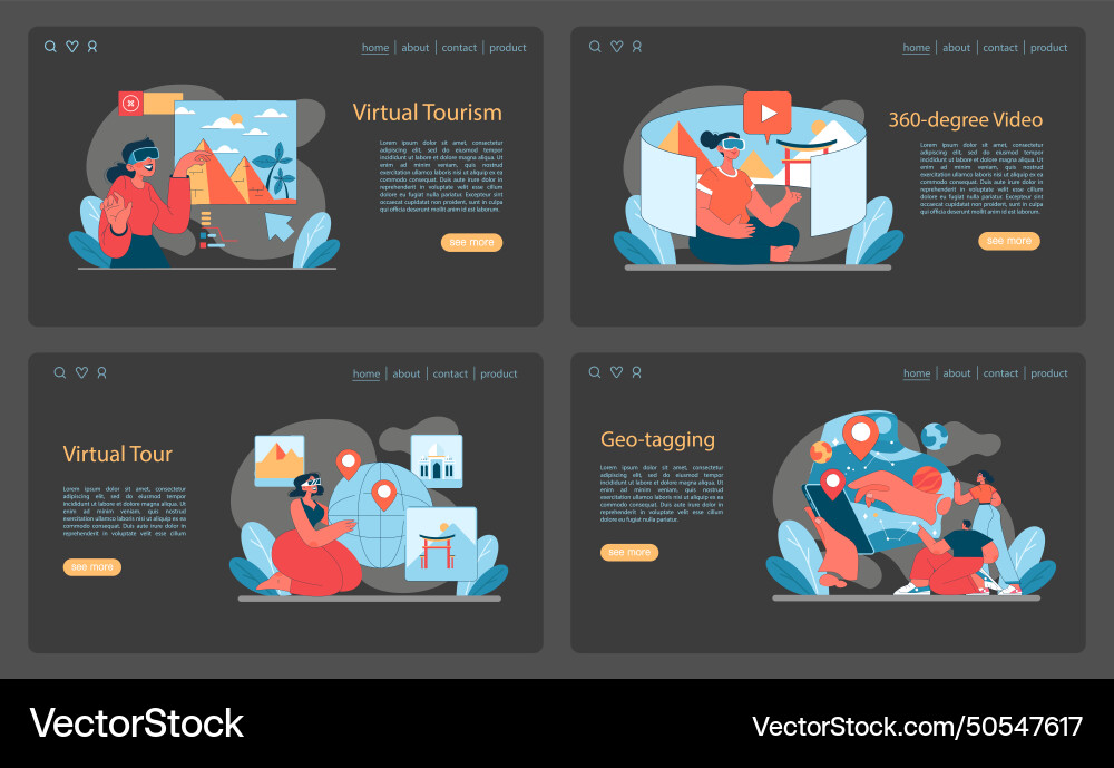 Virtual tourism set innovative travel Royalty Free Vector