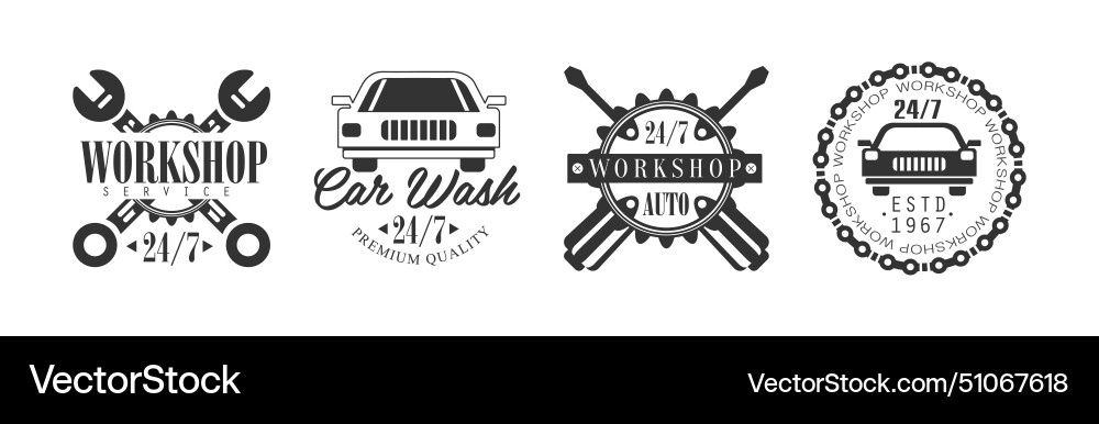Auto repair and mechanic workshop label emblem Vector Image