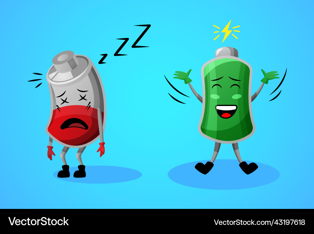 Battery cartoon characters full and low energy Vector Image