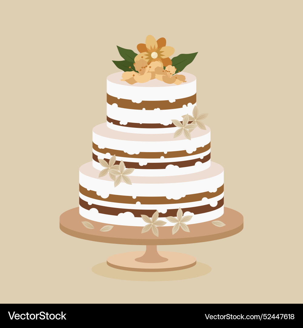 Flat wedding cake with topper Royalty Free Vector Image