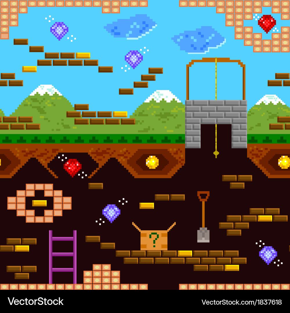 Pixel Retro Game Scene Royalty Free Vector Image