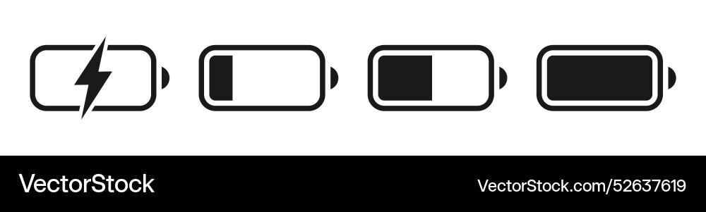 Battery level status black icons set indicator Vector Image
