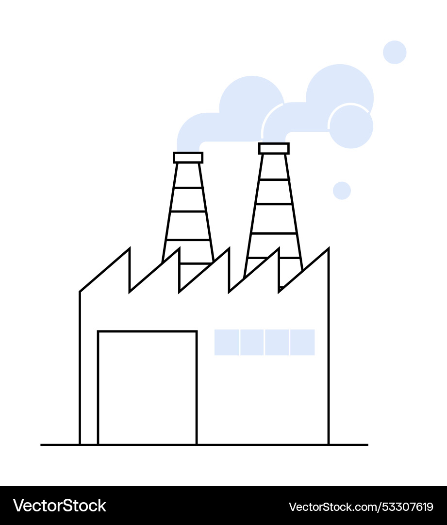 Clean lineart factory with smoke stacks emitting Vector Image