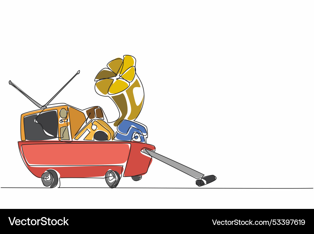 Continuous one line drawing pull cart Royalty Free Vector