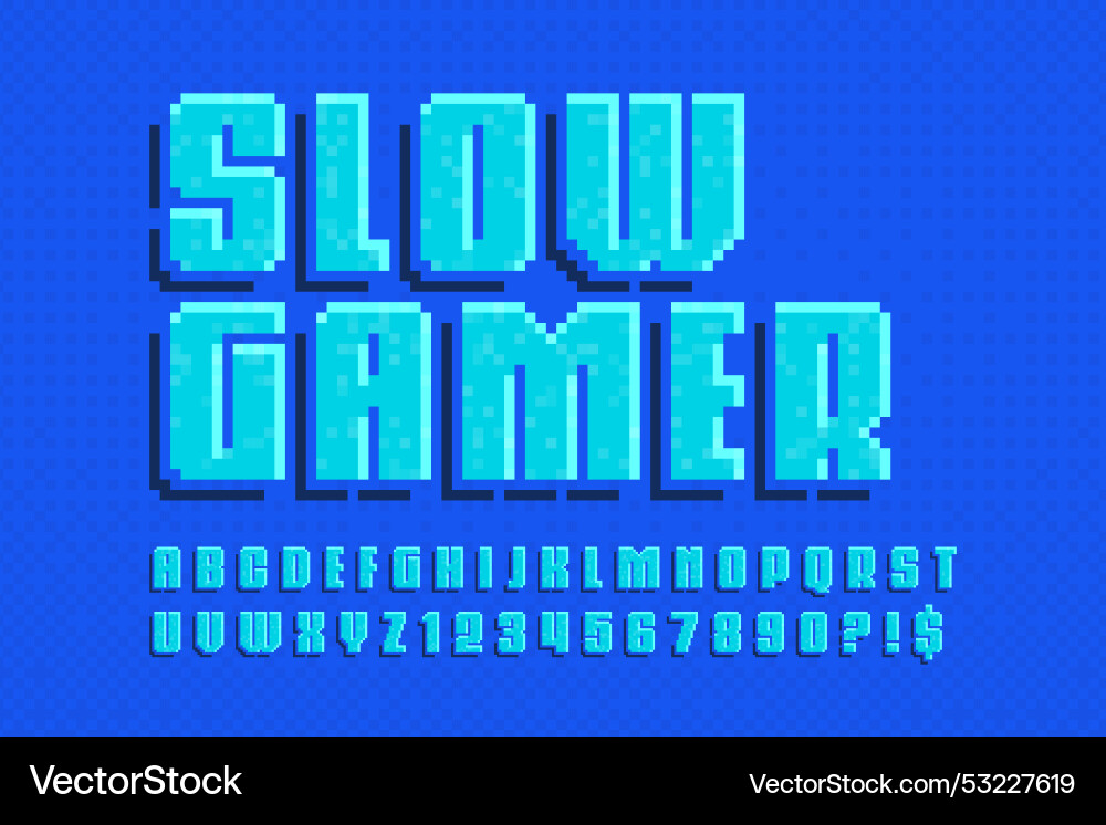 Pixel alphabet design stylized like in 8-bit Vector Image