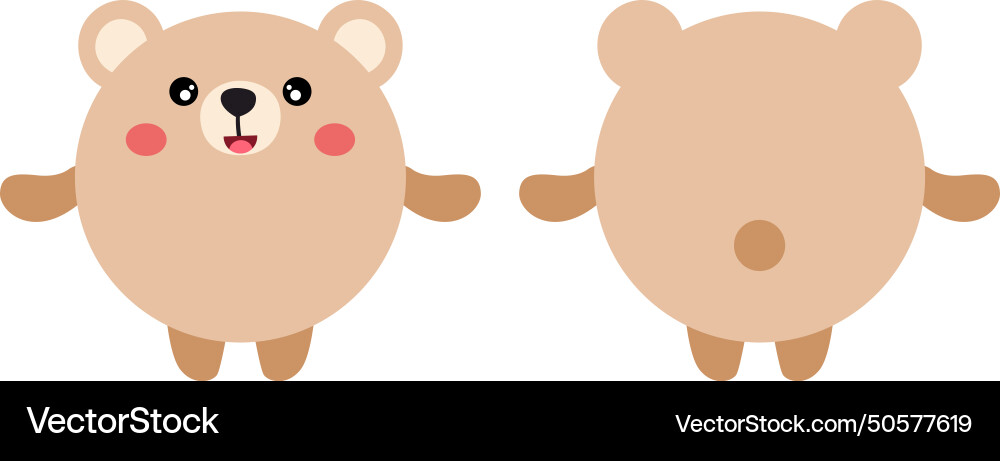 Round body teddy bear in front and back Royalty Free Vector