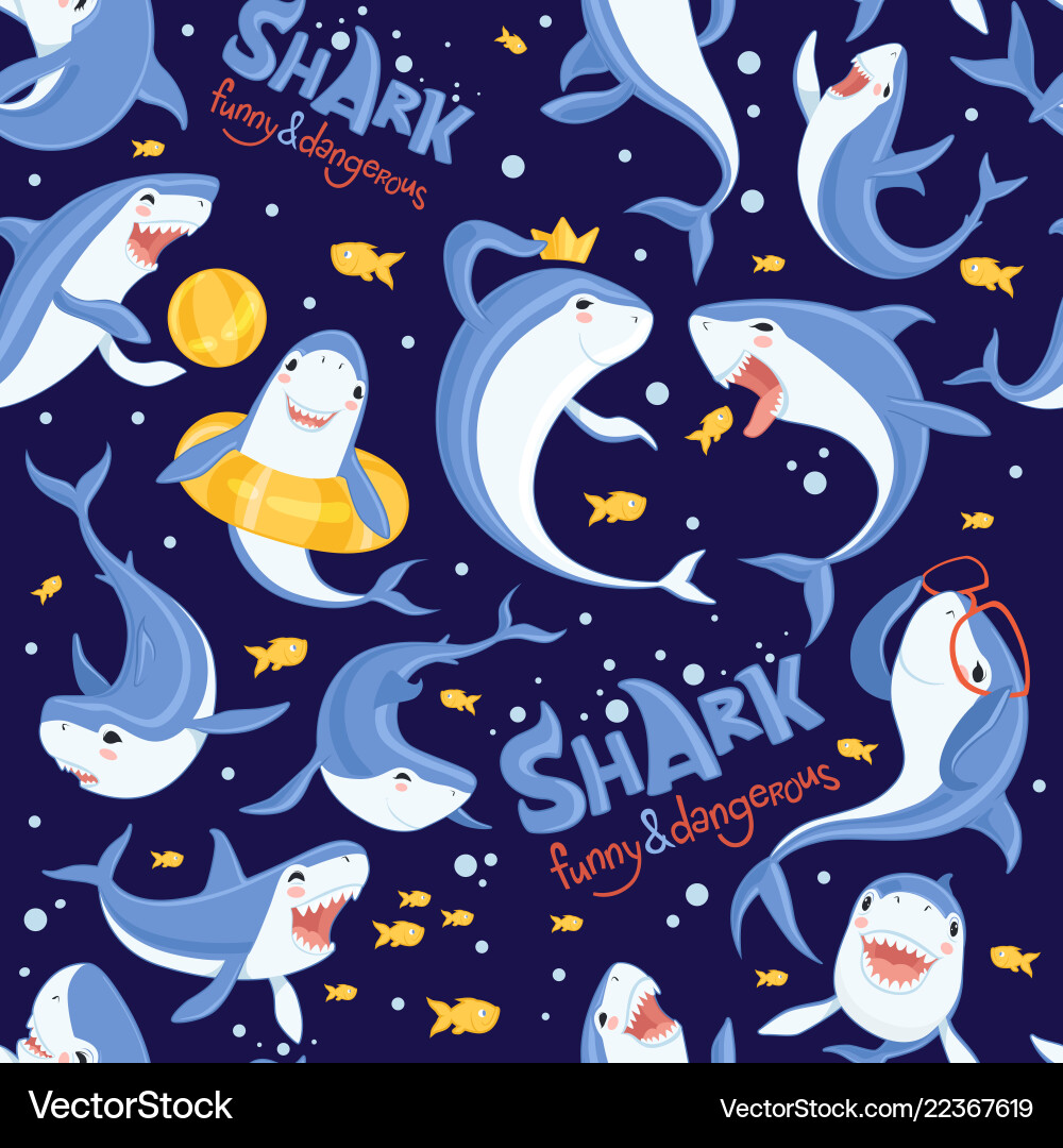 Shark Pattern - Blue & Teal Ocean Royalty Free Vector