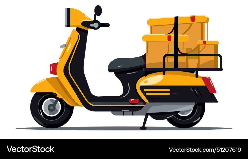 Yellow delivery scooter carrying packages ready Vector Image