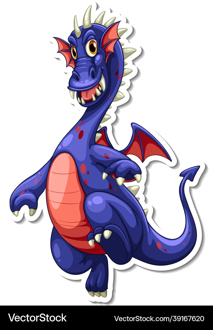 Fantasy dragon cartoon character sticker Vector Image