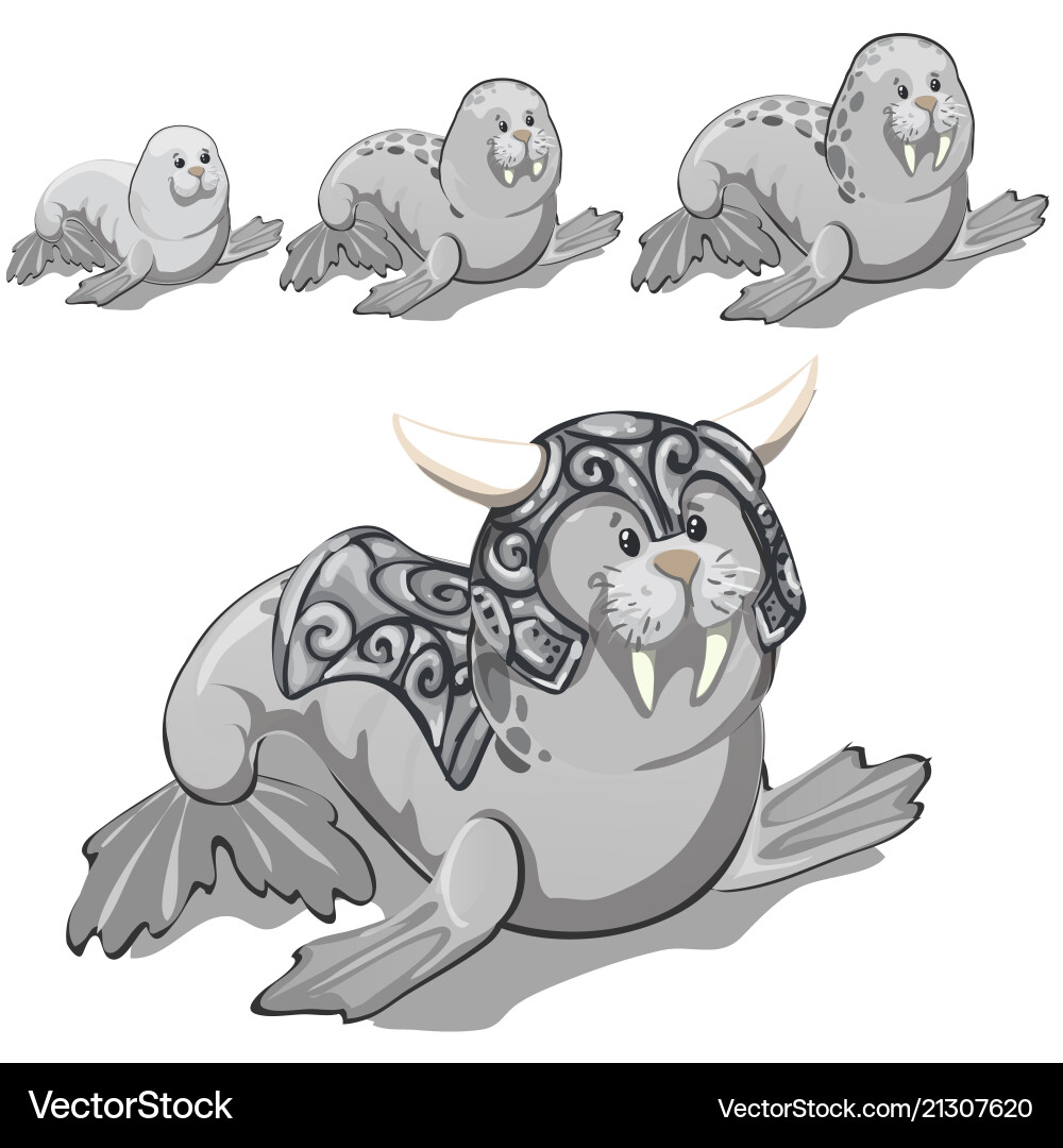 Growing Walrus Stages - Metal Armor Royalty Free Vector