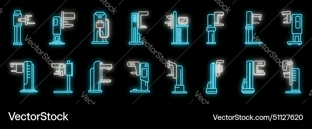 Mammography machine icons set neon Royalty Free Vector Image