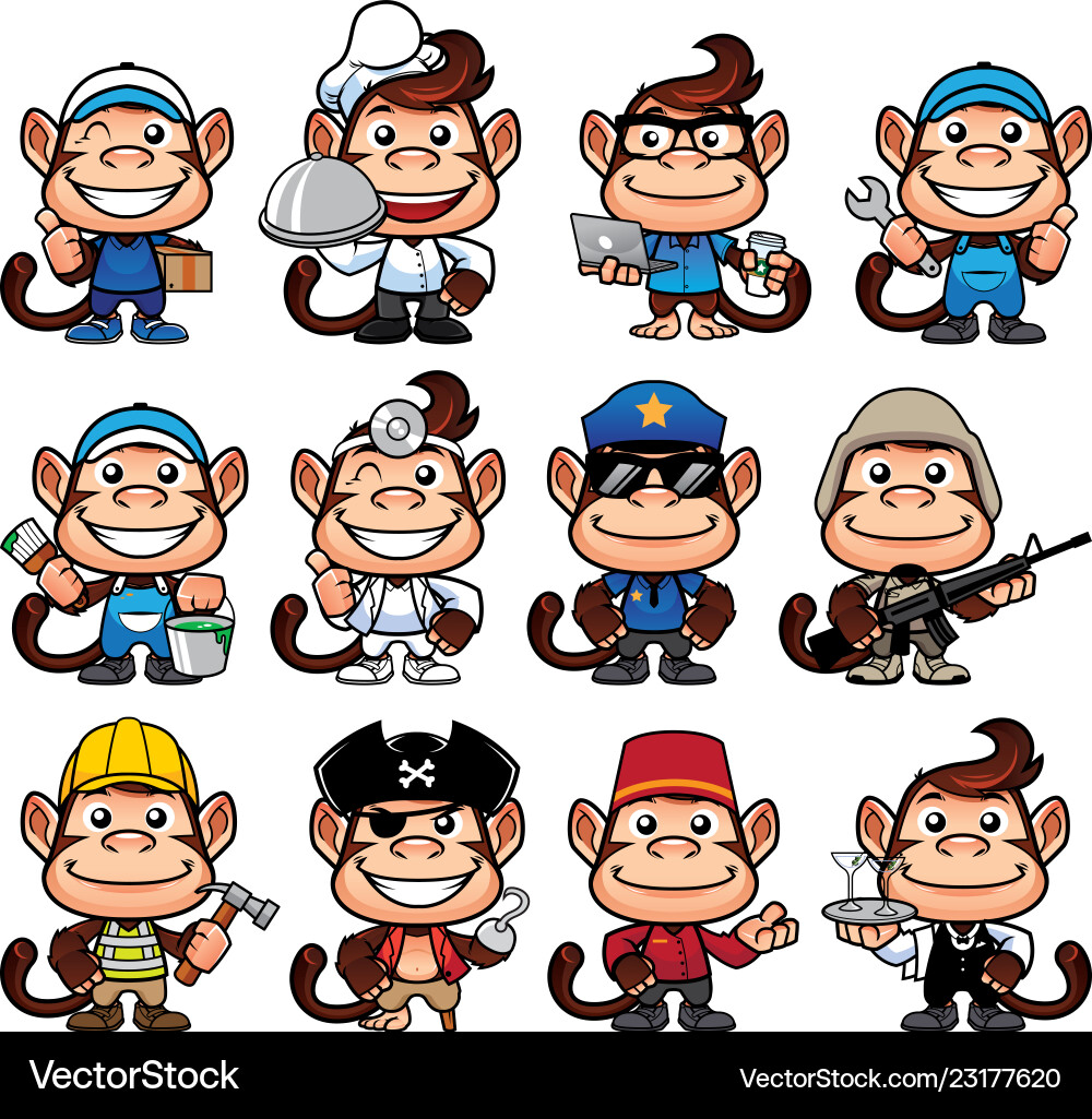 Monkey occupations set Royalty Free Vector Image