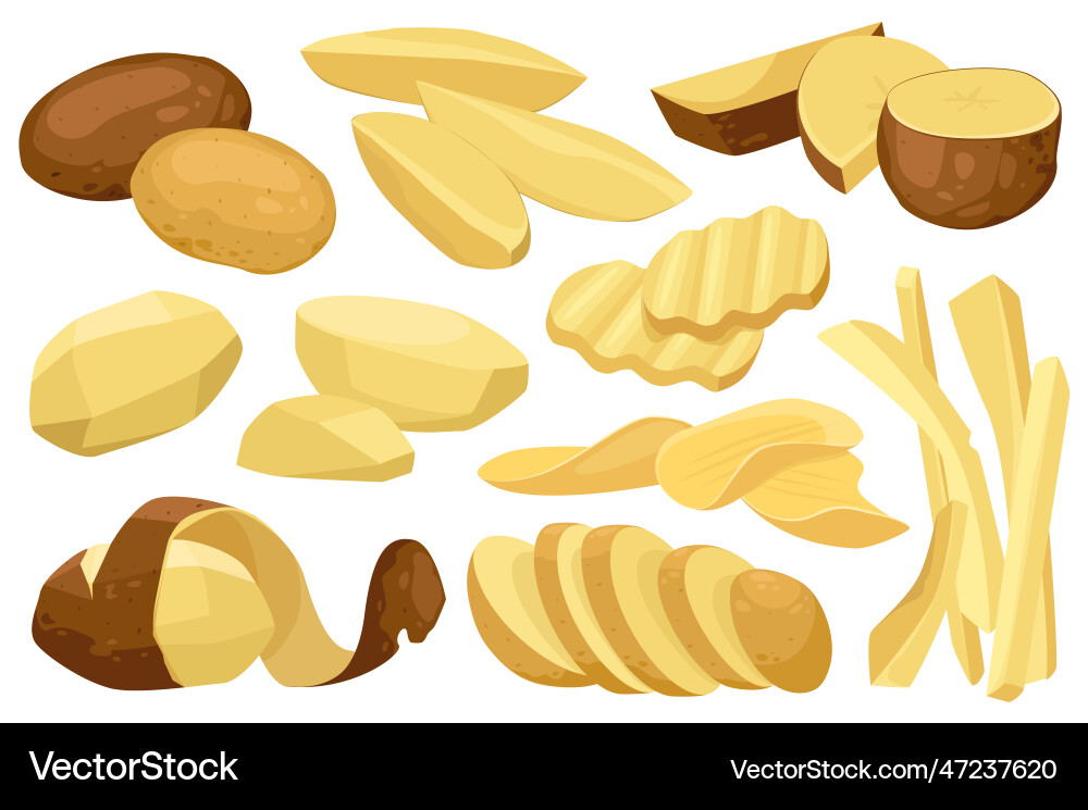 Realistic potato mega set graphic elements in flat