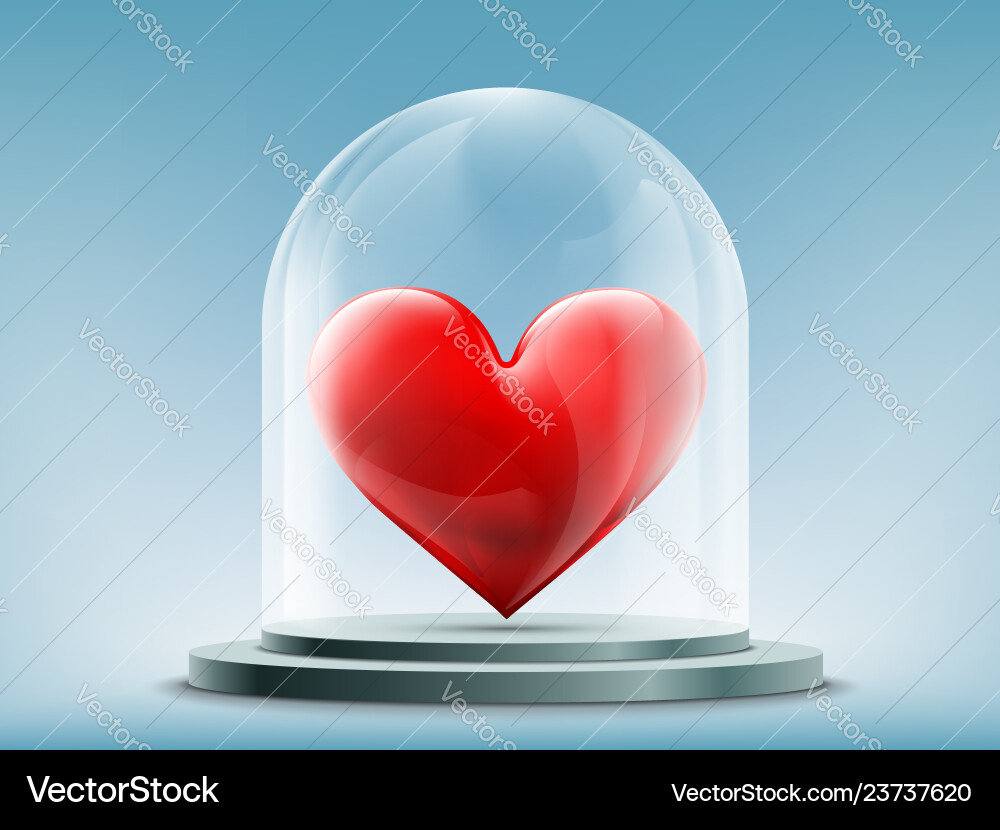 Red heart inside a glass dome Royalty Free Vector Image
