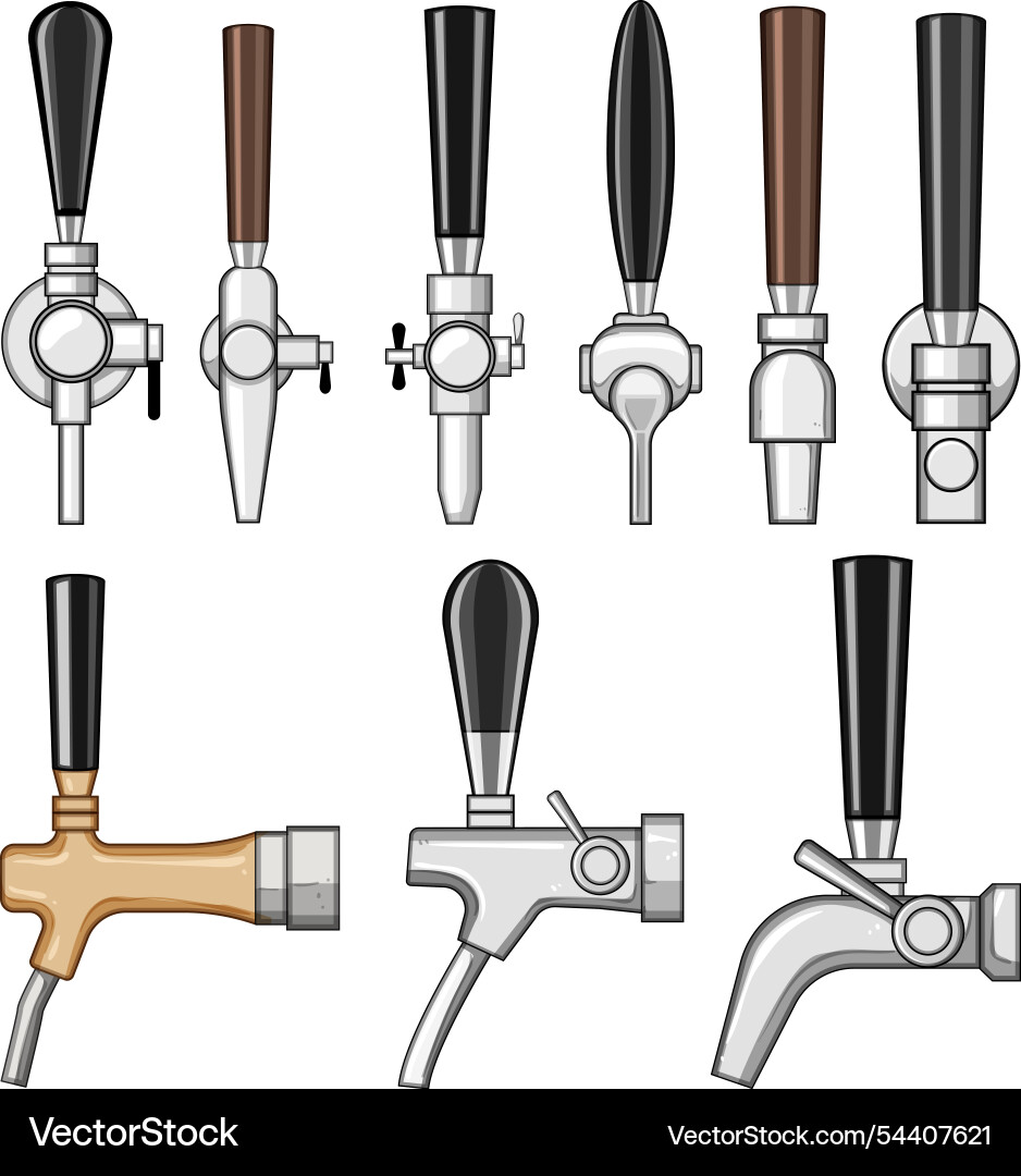 Beer tap set cartoon Royalty Free Vector Image