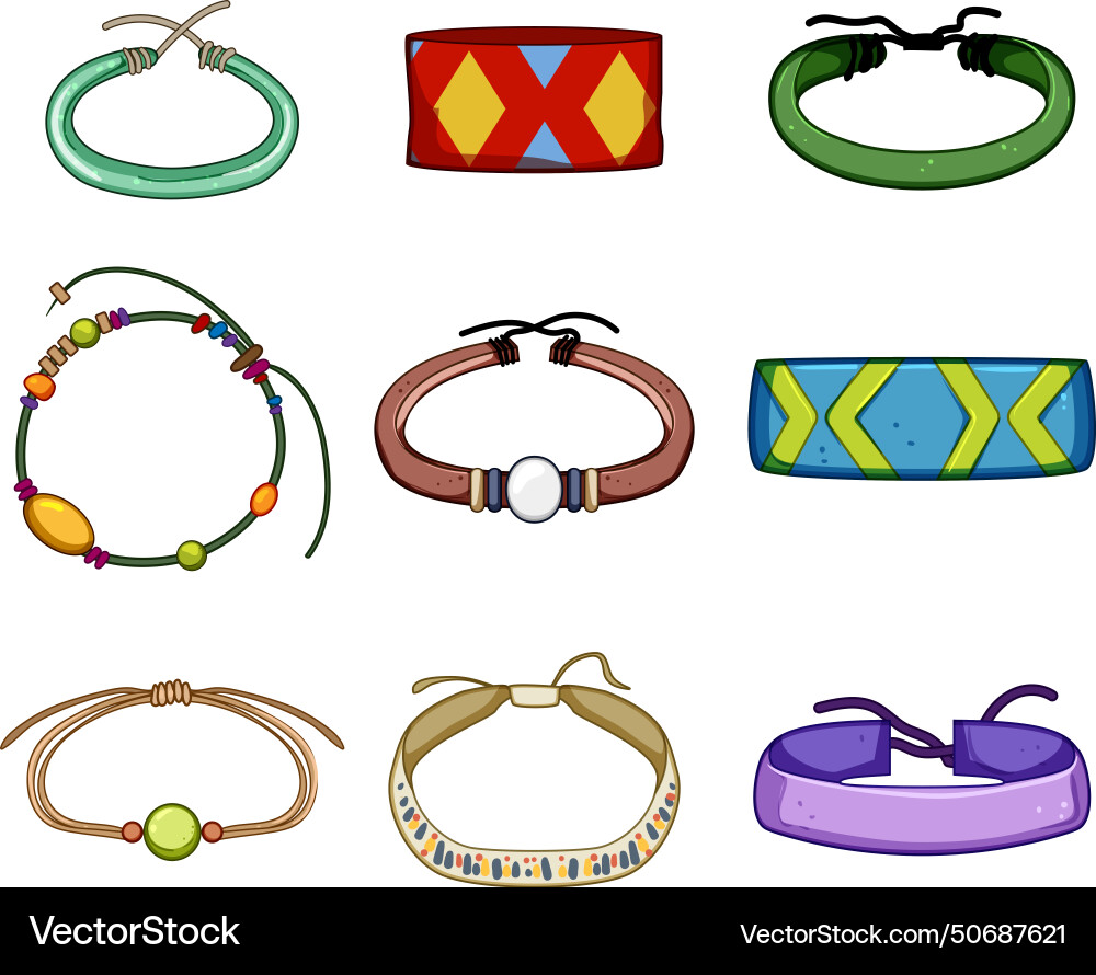 Hippie friendship bracelets set cartoon Royalty Free Vector