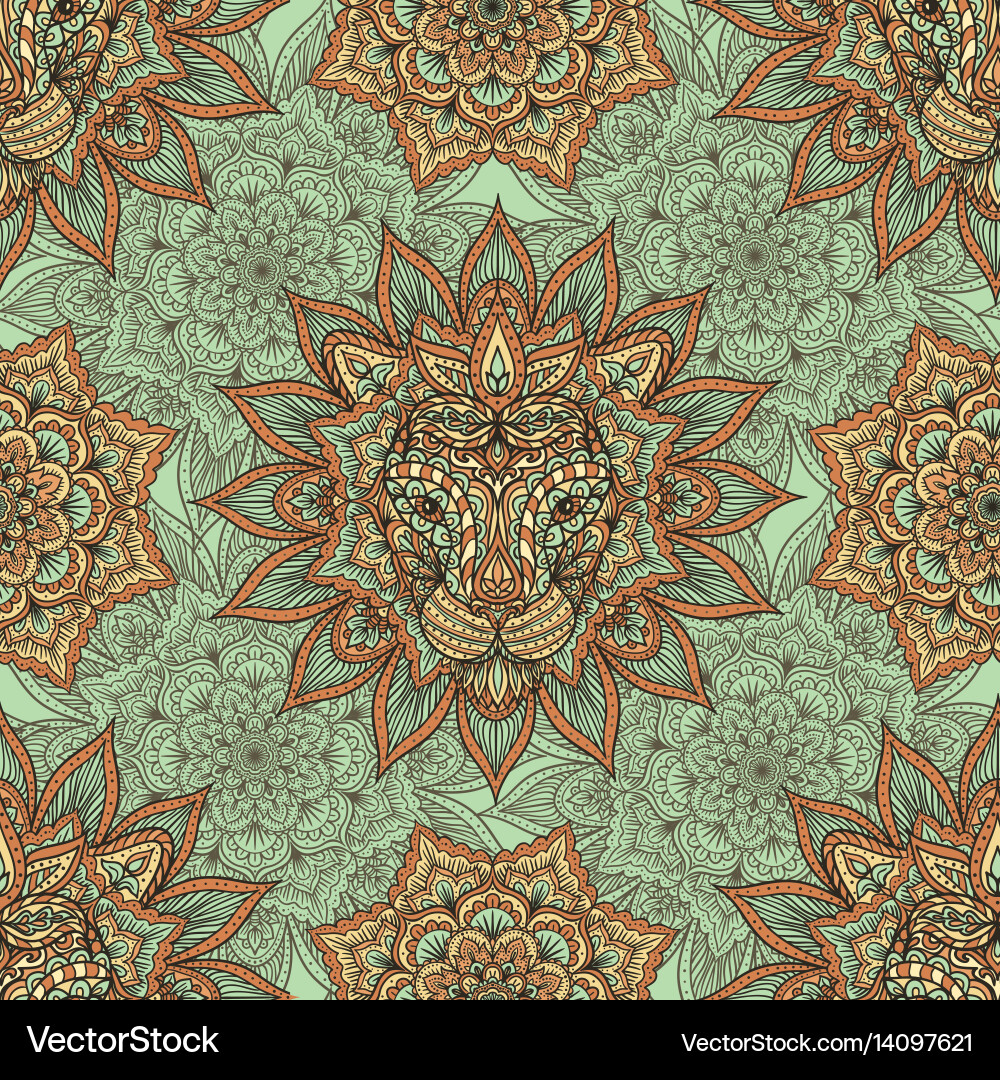 Lion Mandala Seamless Pattern Royalty Free Vector Image