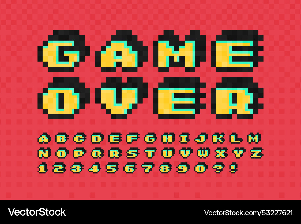 Pixel alphabet design stylized like in 8-bit Vector Image