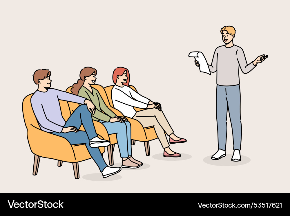 Poetry evening with man reading own poems Vector Image