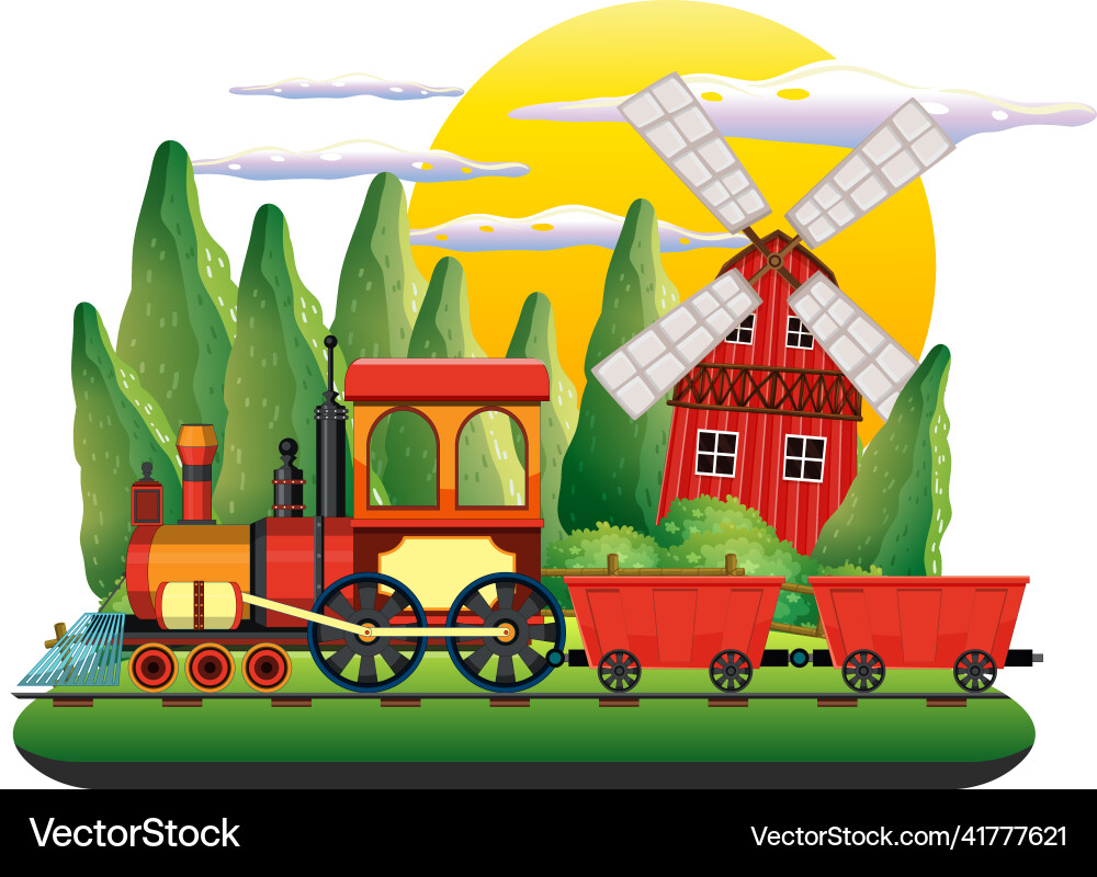 Train with natural scene farm Royalty Free Vector Image