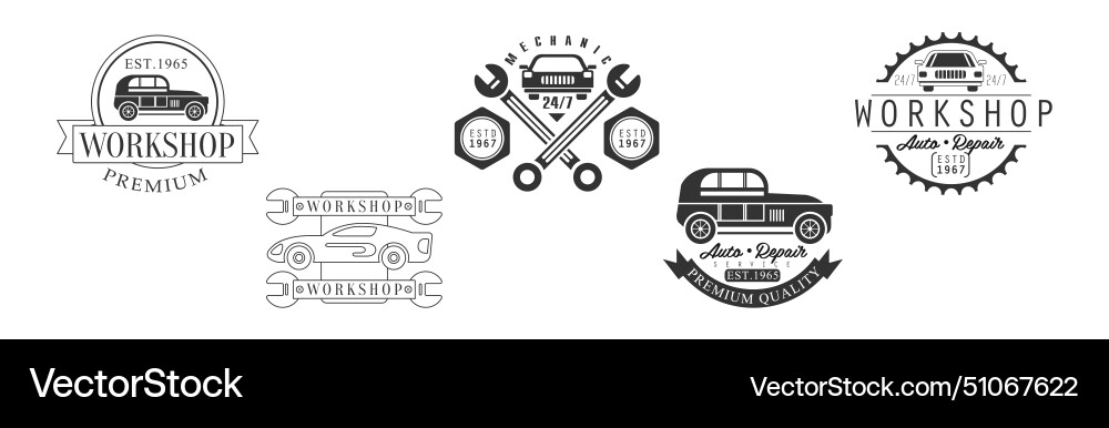 Auto repair and mechanic workshop label emblem Vector Image