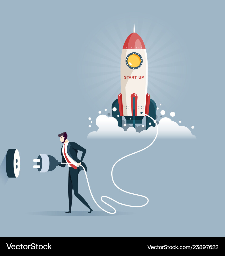 Businessman Connecting Startup Rocket Royalty Free Vector
