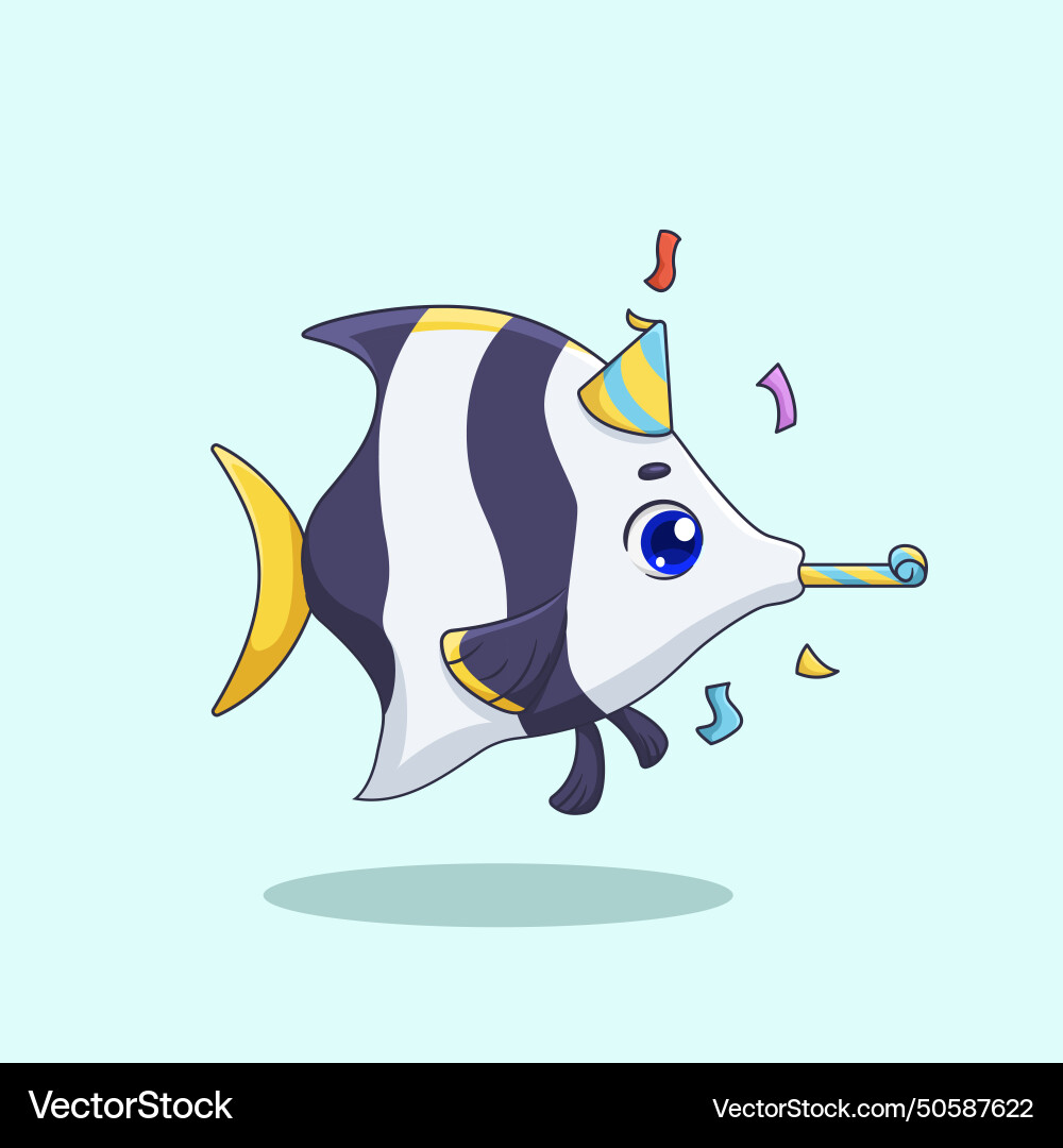 Cute angel fish blowing a mini trumpet Royalty Free Vector