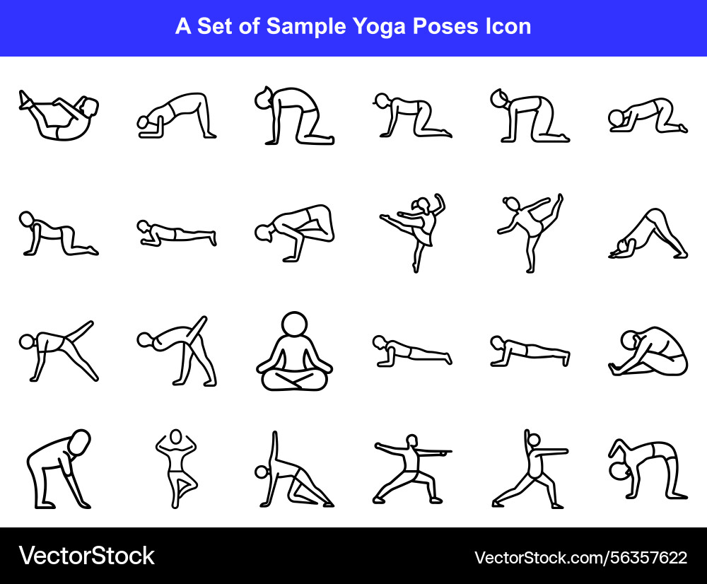 Sample yoga poses line icons set Royalty Free Vector Image