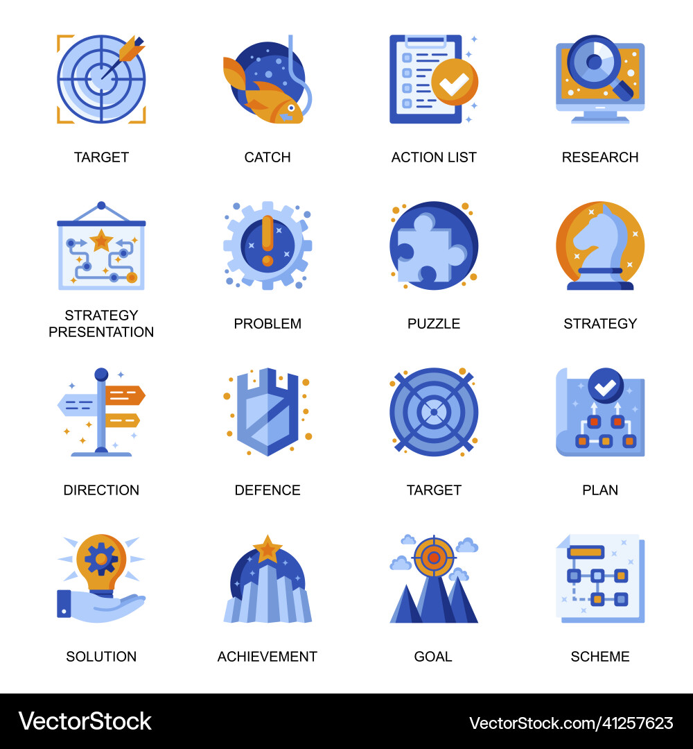 Business strategy icons set in flat style Vector Image