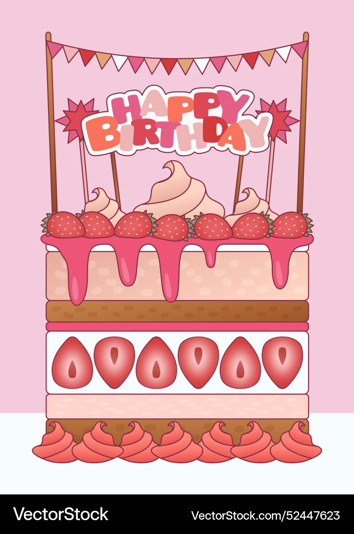 Cartoon birthday cake with topper Royalty Free Vector Image