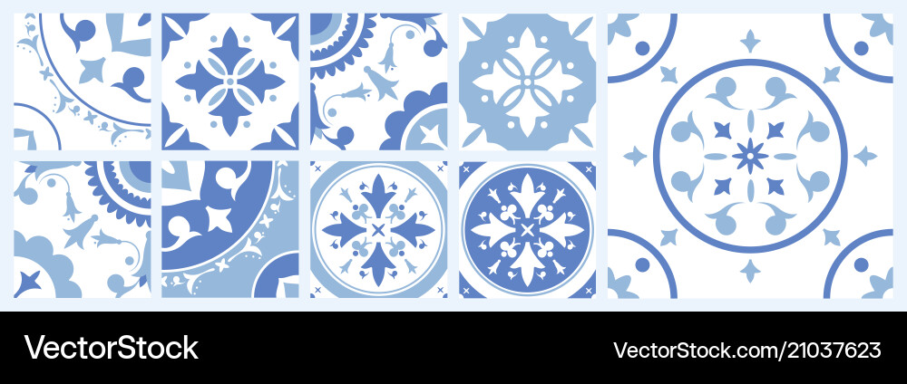 Ceramic Azulejo Tiles - Blue & White Vector Image