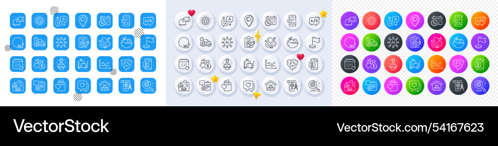 Donate milestone and 360 degrees line icons Vector Image