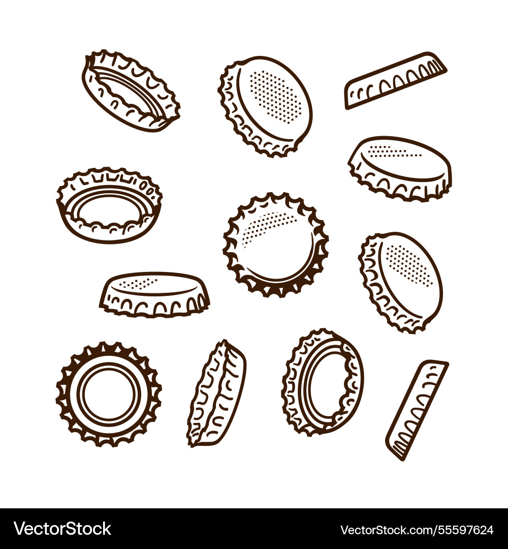 Beer bottle cap from different angles Royalty Free Vector