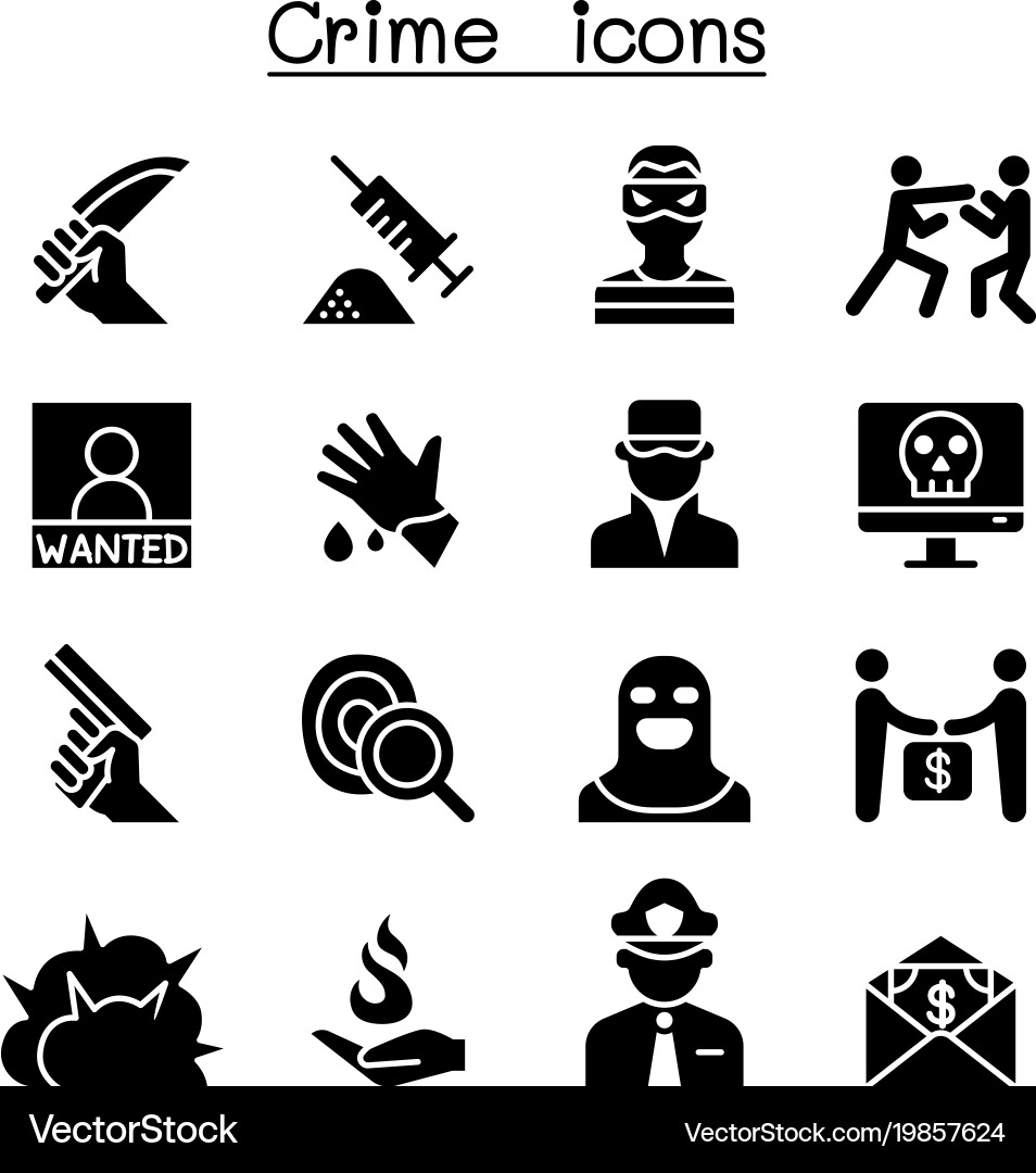 Crime violence icon set Royalty Free Vector Image