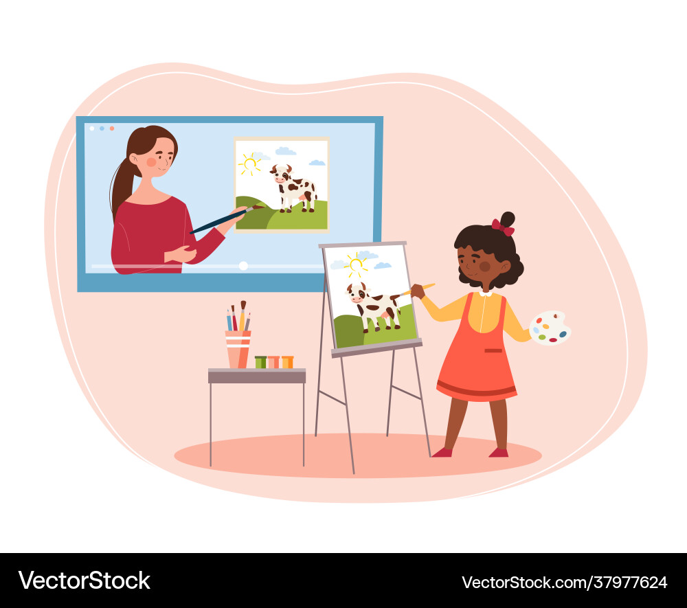 Girl in Online Art Class Royalty Free Vector Image