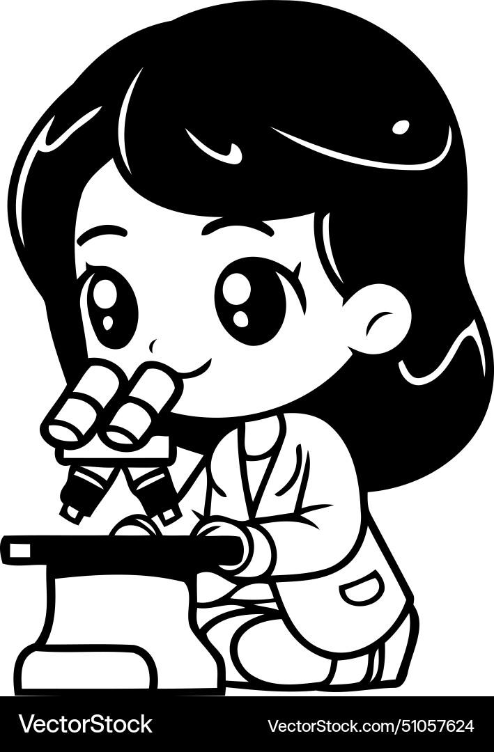 Little girl scientist with microscope cartoon Vector Image