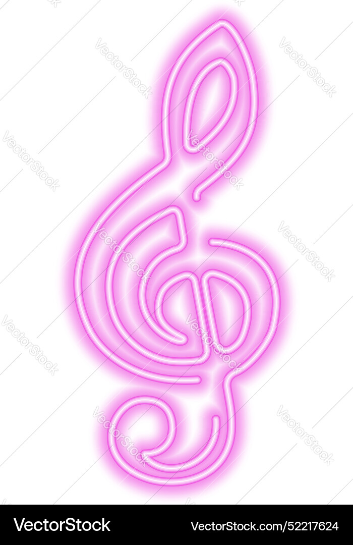 Pink neon treble clef Royalty Free Vector Image
