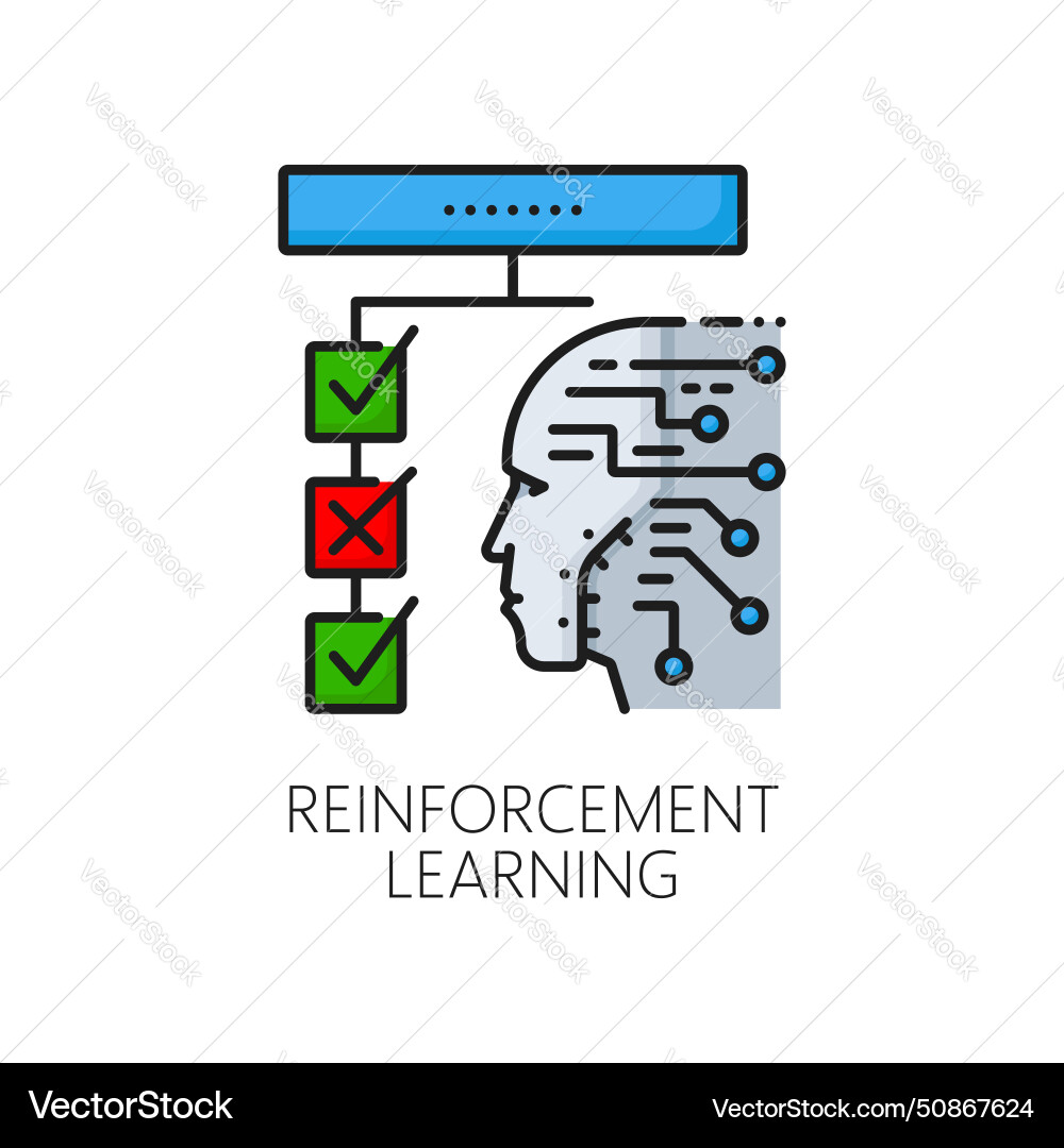 Reinforcement machine learning color line icon Vector Image