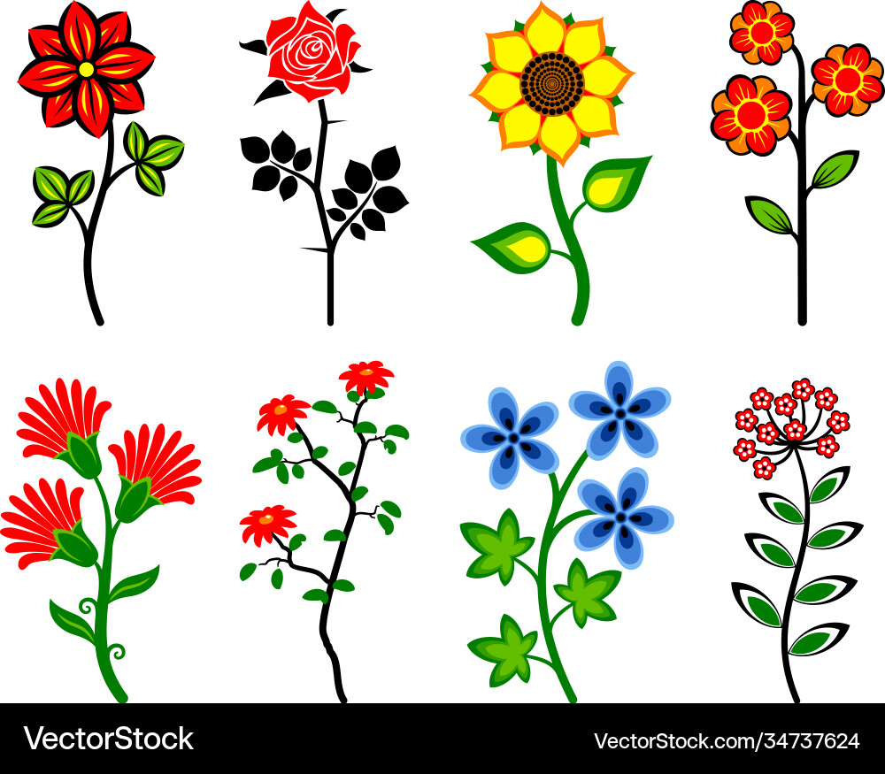 Set stylized flowers Royalty Free Vector Image