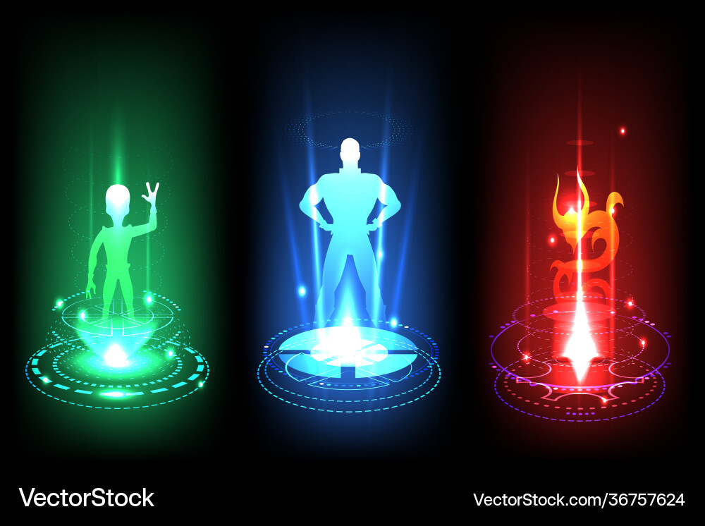 Teleportation stage with aliens holograms Vector Image