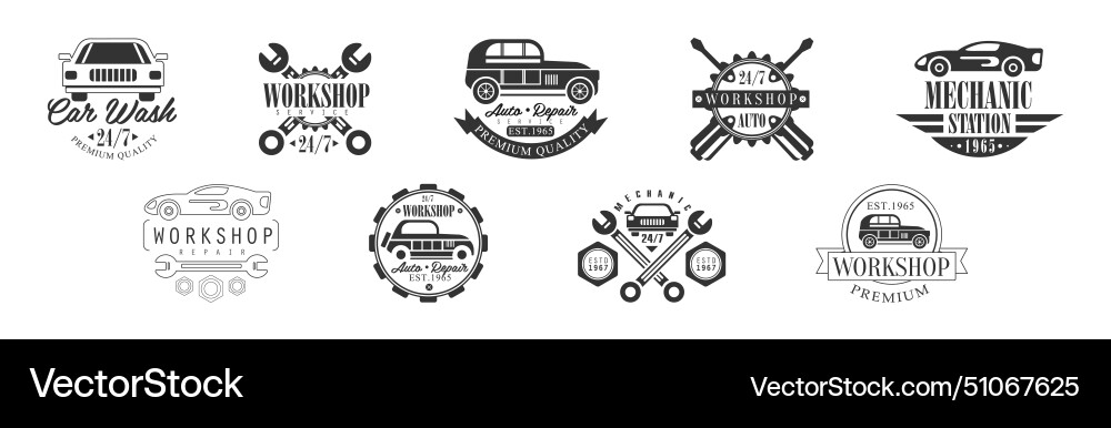 Auto repair and mechanic workshop label emblem Vector Image