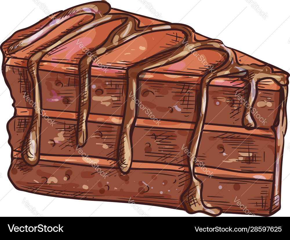 Chocolate cake piece isolated choc dessert sketch Vector Image